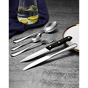 EUIRIO 48-Piece Silverware Set with Steak Knives, Heavy Duty Stainless Steel Flatware Set for 8, Food-Grade Tableware Cutlery Set, Utensil Sets for Home Restaurant, Mirror Finish, Dishwasher Safe