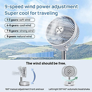Onnilife 8 inch Portable Fan-Battery Operated Fan, Oscillating Rechargeable Fan with 20000mAh, Remote Control LED Lights, 72HR Run Time, Outdoor Portable Foldable Fan for Camping＆travel (White
