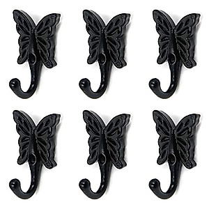 Geesatis 6 pcs Vintage Wall Mounting Hanger Hooks Butterfly Style Hat Hook Coat Hook for Hanging Towels Clothes Scarves Keys, with Mounting Screws, Black