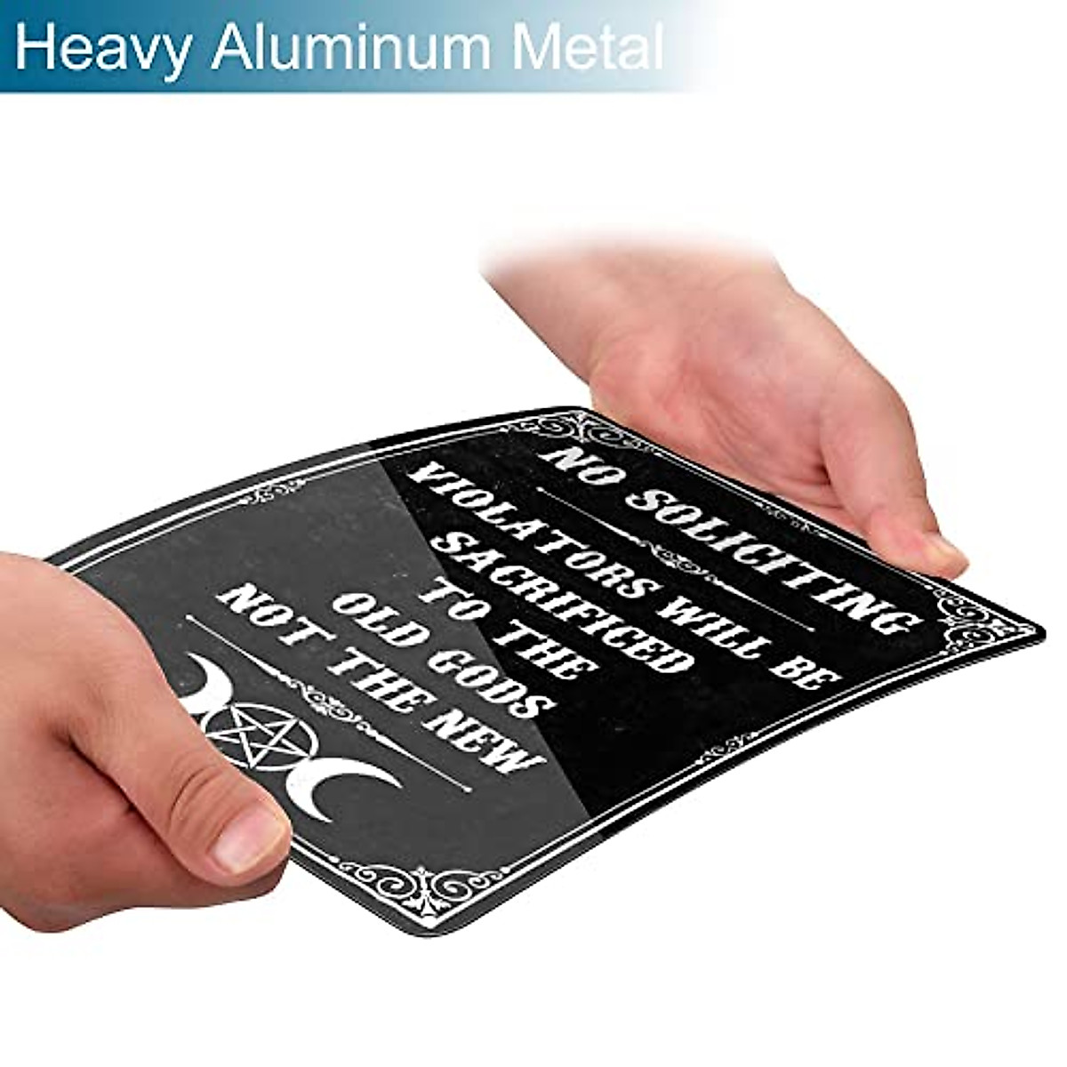 No Soliciting Signs for Home Violators Will Be Sacrificed To The Old Gods Not The New Funny Black Gothic Decor Halloween Decorations Outdoor 8 x 12 Inch