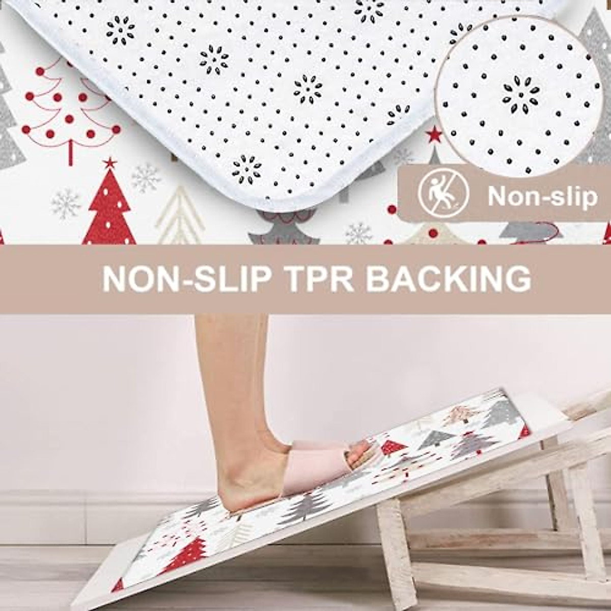 ArtSocket Bathroom Rugs and Mats Set 3 Piece, Christmas Trees Red Doodle Holly Absorbent Microfiber Memory Foam Bath Mat Machine Washable Bathroom Floor Mats