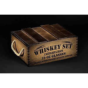 Mixology Whiskey Gift Set, Whiskey Glass Set with Rustic Wooden Crate, 8 Granite Whiskey Rocks Chilling Stones, 10oz Whiskey Glasses, Gift for Men, Dad, Husband, Boyfriend - Jameson Dark Brown
