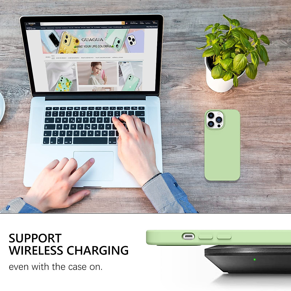 GUAGUA Compatible with iPhone 14 Pro Max Case 6.7 Inch Liquid Silicone Soft Gel Rubber Slim Microfiber Lining Cushion Texture Cover Shockproof Protective Case for iPhone 14 Pro Max, Matcha Green