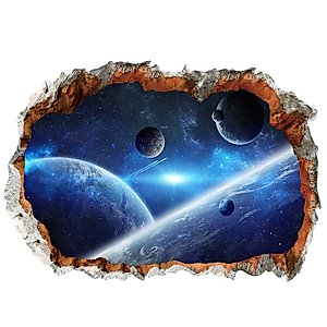 HERRA 3D Planet Universe Galaxy Outer Space Wall Decal Spacecraft Astronaut Wall Stickers, Peel and Stick Removable Space Capsule Window Wall Stickers Wall Mural for Kids Room (blue2)