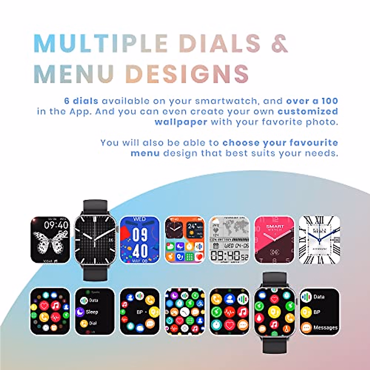 yussa Blood Pressure Smartwatch | Android Smartwatch &iPhone Compatible | Answer/Make Calls | Speaker | 2Straps | 1.86'' Full Screen | Fitness &Health Tracking | +20 Sports | Man and Woman (Dark)