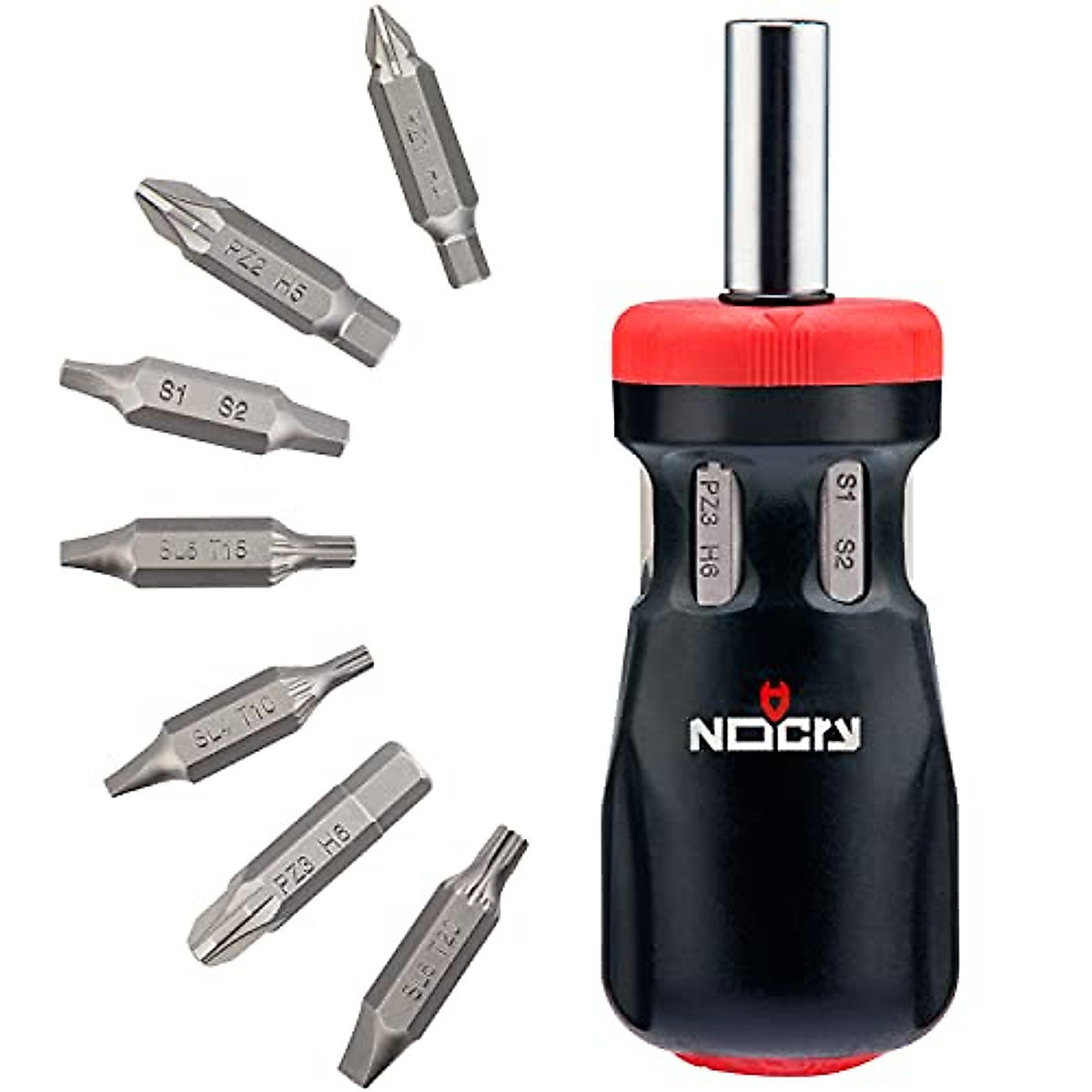 NoCry Stubby Ratcheting Screwdriver Kit with 14-in-1 Mini Bit Set including Flathead, Hex, Torx, Square and Pozidriv Tips