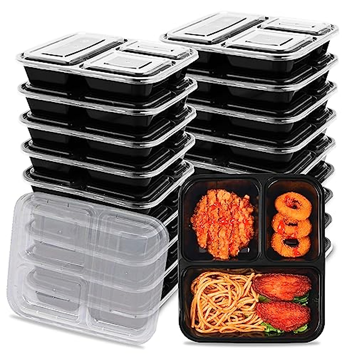 Moretoes 20 Pack 32 oz Meal Prep Containers 3 Compartment Food Storages with Lids, Disposable Bento Box for Lunch Microwave/Freezer/Dishwasher Safe