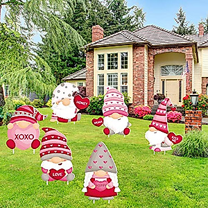 6 Pieces Valentine's Day Yard Signs Valentine Gnomes Lawn Decorations Gnomes Outdoor Love Signs Stakes for Garden Yard Wedding Anniversary Decor