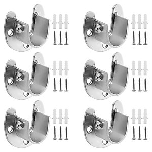 Augiimor 6PCS 3/4 Inch Closet Rod End Supports, Heavy Duty Stainless Steel Wardrobe Closet Rod Bracket, Flange Rod Holder with Screws, Silver
