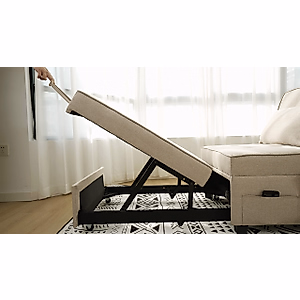 Cynefin Futon Chair with Lumbar Pillow and 3 Side Pockets, Sofa Bed Chair, Convertible Chair Sleeper Bed, 4 in 1 Ottoman Bed Tufted Fabric(70.8 x 26.3 x 16.4 inches, Beige)