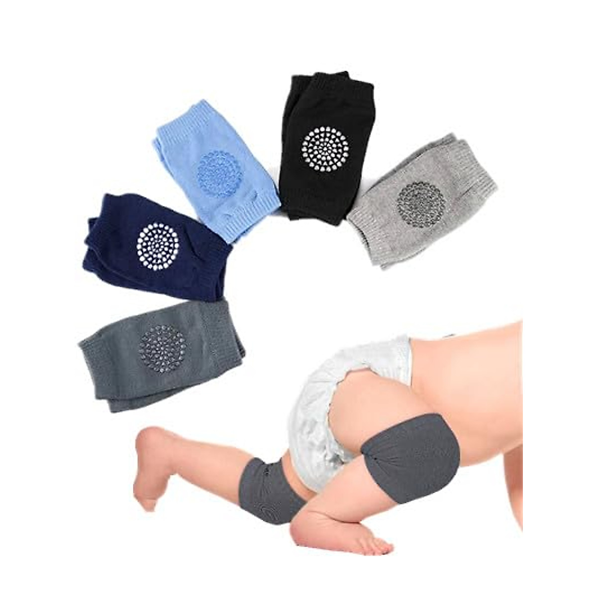 Baby Crawling Knee Pads Toddler Leg Warmer Safety Protective Cover Toddlers Learn to Socks Children Short Kneepads(5 Pairs)