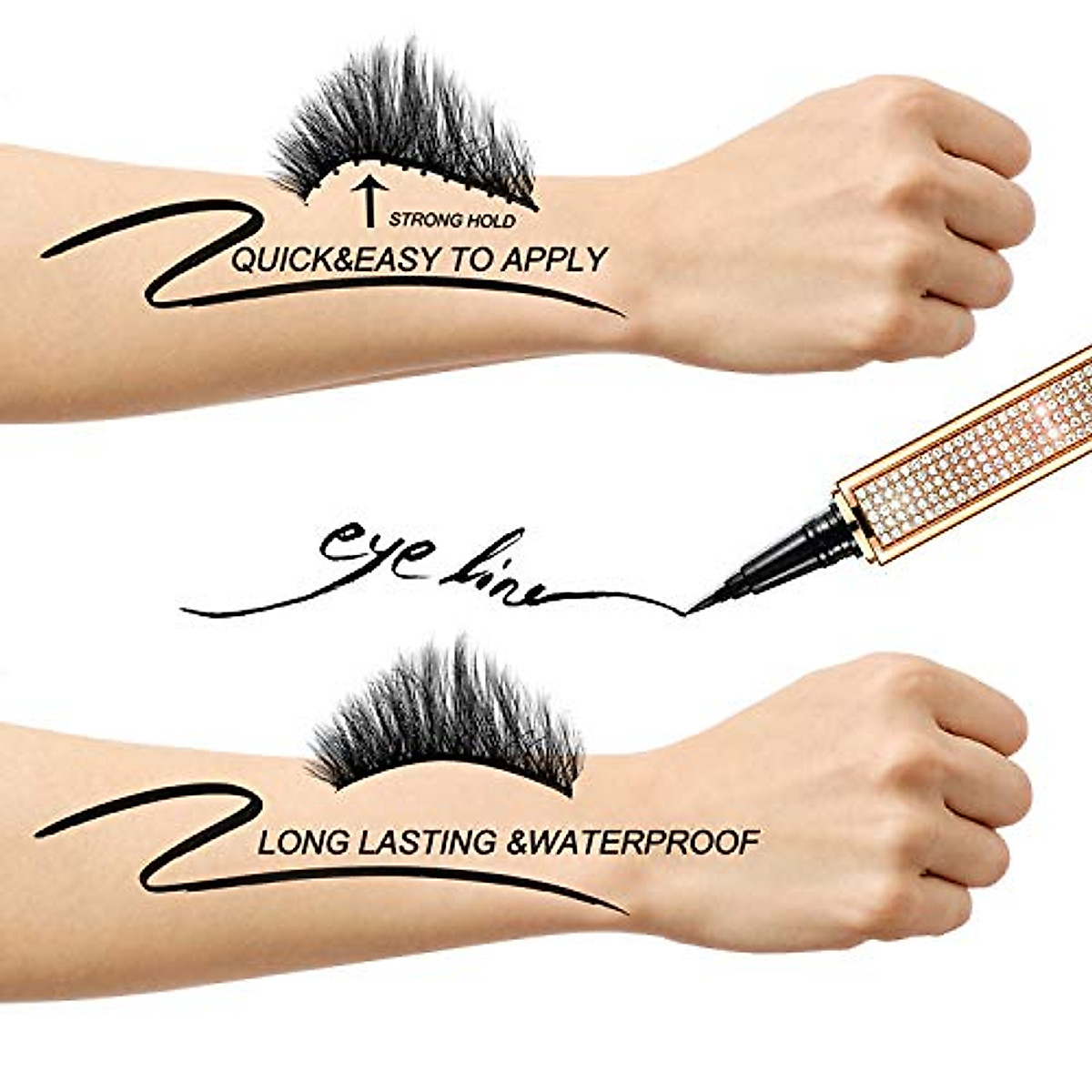 2021 Upgraded Self-adhesive Eyeliner,2 in 1 Eye Liner Pen Diamond Bling Glitter Liquid Eyeliner No Glue, Non Magnetic, Eye Liner for Eye Makeup and Wear Normal False Eyelashes (Queen Gold)