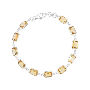 Natural Citrine Cut Gemstone 925 Sterling Silver Bezel Bracelet