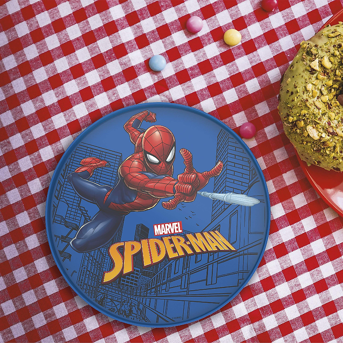 Zak Designs Marvel Spider Man Double-Sided Embossed Texture and 3 Sections Durable Material is BPA Free and Perfect for Kids (9", Set of 2), 9 inches, SpiderMan Classic PP Flip-It Plate 2pc (SPCE-1390)