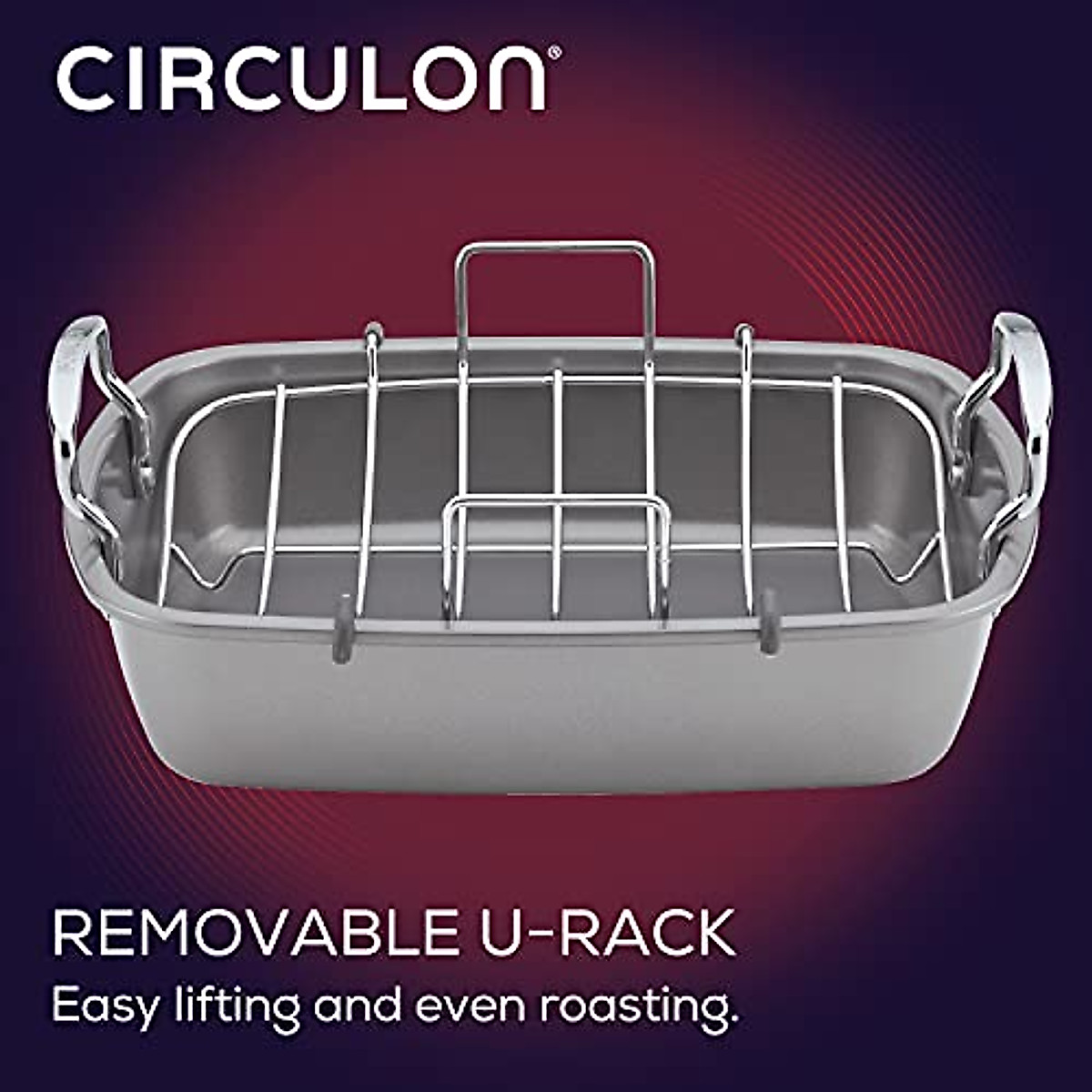 Circulon Nonstick Roasting Pan / Roaster with Rack - 17 Inch x 13 Inch, Gray