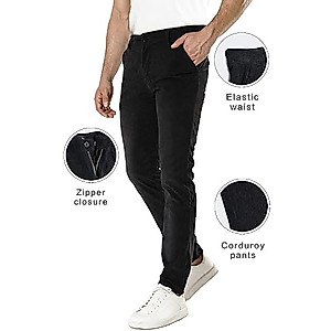 GINGTTO Black Corduroy Pants Men Slim Fit,Flat-Front Casual Pants Business Men Size 36