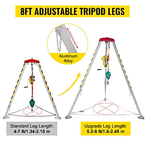BestEquip Confined Space Tripod 8' Legs, 1800lbs Winch Confined Space Kit, 98' Cable Confined Space Rescue Tripod, with 32.8' Fall Protection, for Traditional Confined Spaces