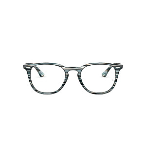 Ray-Ban RX7159 Round Prescription Eyeglass Frames, Blue Grey Striped/Demo Lens, 52 mm