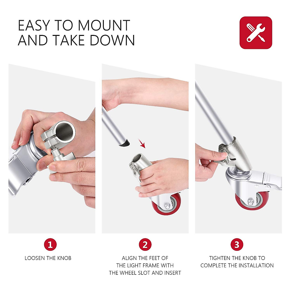 Neewer 3 Packs Professional Swivel Caster Wheels Set with 75mm Diameter, Durable Metal Construction with Rubber Base ONLY Compatible with Neewer Photography C Stand for Studio Video Shooting