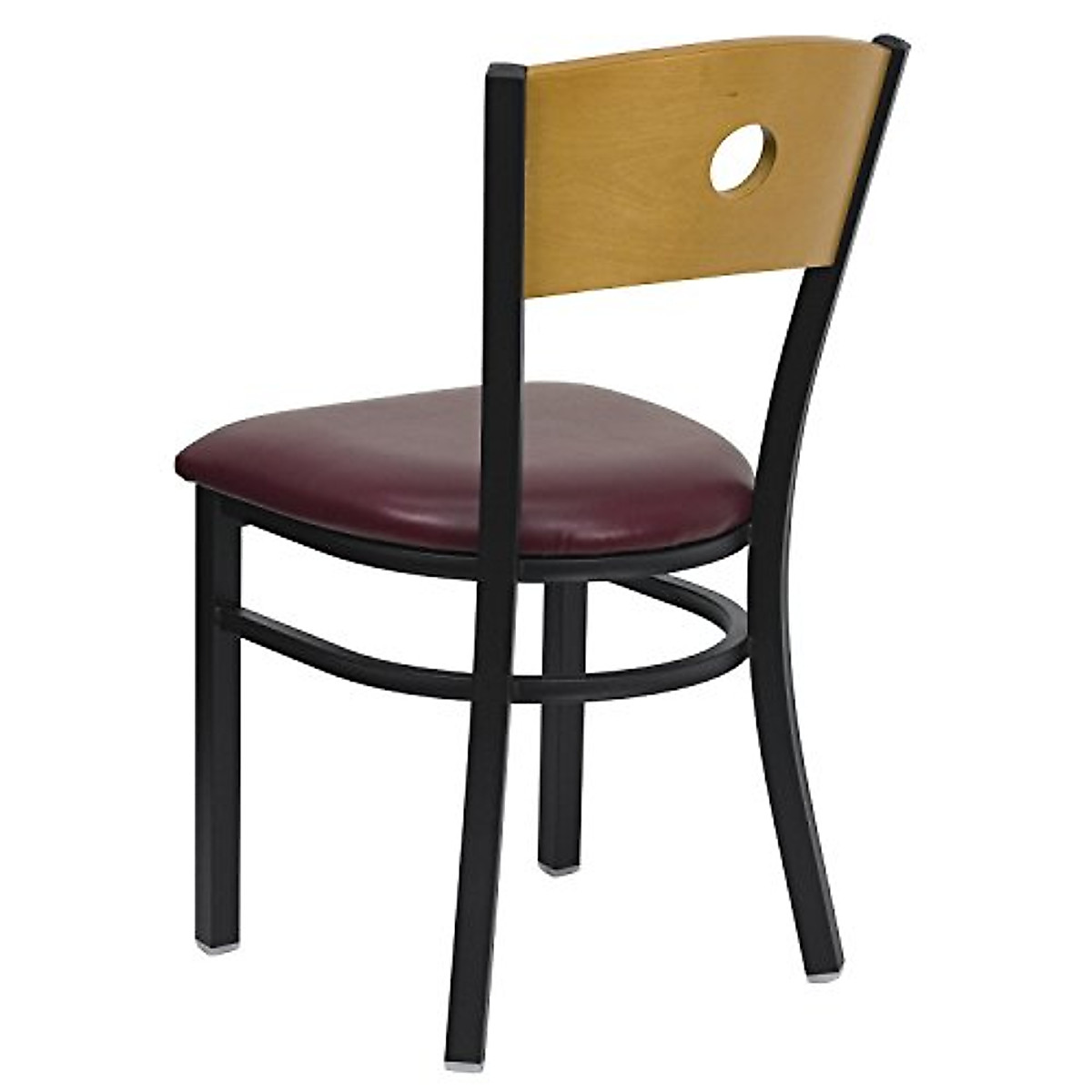 Flash Furniture HERCULES Series Black Circle Back Metal Restaurant Chair - Natural Wood Back, Burgundy Vinyl Seat
