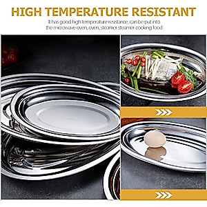 Hemoton Sizzle Platter Serving Platter Oval Fish Dish Stainless Steel Fish Plate Metal Food Serving Tray for Steaming Fish Dessert Meat Sushi Platter Silver Sizzle Platter Serving Platter 30.5CM