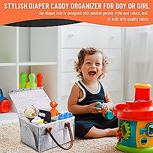 HayesLynn Baby Diaper Caddy Organizer - Baby Registry Search Tote Bag Storage Basket - Bin Car Diaper Baby Bag Portable with Lid and Removable Dividers - Changing Table Shower Caddy Bag