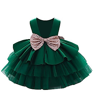 AVAZU 6M-5T Toddler Baby Girls Backless Big Sequins Bowknot Tutu Gown Formal Wedding Party Easter Ball Gown Christmas Dress Dark Green 90