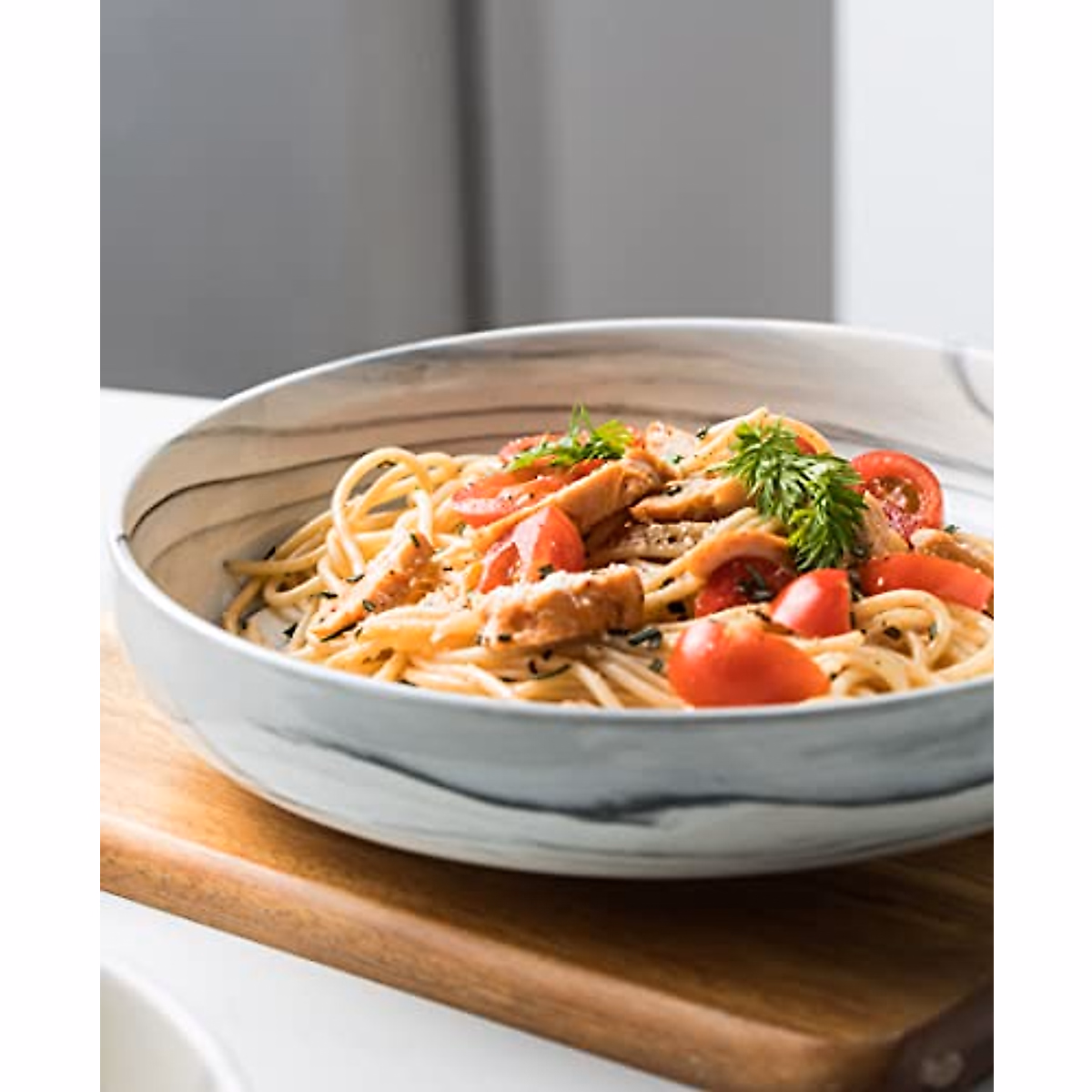 LYEOBOH Porcelain Serving Bowls, Salad Pasta Bowls for Kitchen, Stackable Bowl Set of 2 for Entertaining Thanksgiving Christmas, Ceramic Dinner Bowl, 10 inch, Gray