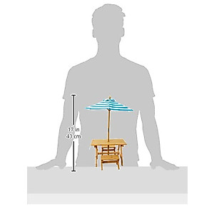 KidKraft Outdoor Wooden Table & Bench Set with Striped Umbrella, Children's Backyard Furniture, Turquoise and White, Gift for Ages 3-8, Amazon Exclusive