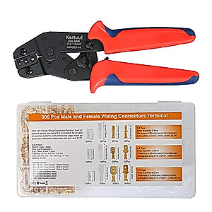 Kartuul Wire Terminal Crimping Tool Kit, AWG22-16(0.5-1.5mm²) Self-Adjusting Ratcheting Spade Connector Crimper Pliers Set with 300PCS Male and Female Spade Connectors