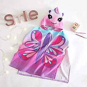 BEACH HOUSE Butterfly Hooded Poncho Beach and Bath Towel for Kids, Purple