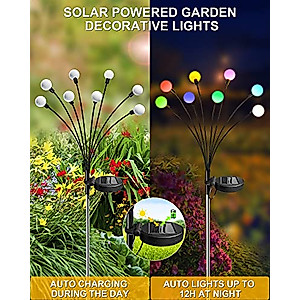 Solar Garden Lights, 8 Pack 64 LED New Upgraded Solar Firefly Lights Outdoor Waterproof, High Flexibility Starburst Swaying Solar Lights, Solar Garden Outdoor Lights for Yard Patio Pathway, Multicolor
