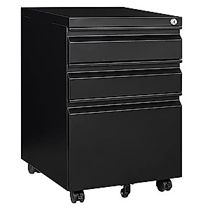 AFAIF 3 Drawer Mobile File Cabinet with Lock, Rolling File Cabinet for Home Office, Under Desk Small File Cabinet, Metal Vertical Black Filing Cabinet for Legal/Letter/A4 File, Not Assembled
