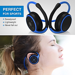RTUSIA Small Bluetooth Headphones Wrap Around Head - Sports Wireless Headset with Built in Microphone and Crystal-Clear Sound, Foldable and Carried in The Purse, and 12-Hour Battery Life, Blue
