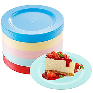 bUCLA 100PCS 6.25inch Plastic Dessert Plates -Cake Plates Appetizer Plates - Disposable Rainbow Plates In 5 Colors for Party, Birthday and Baby Shower