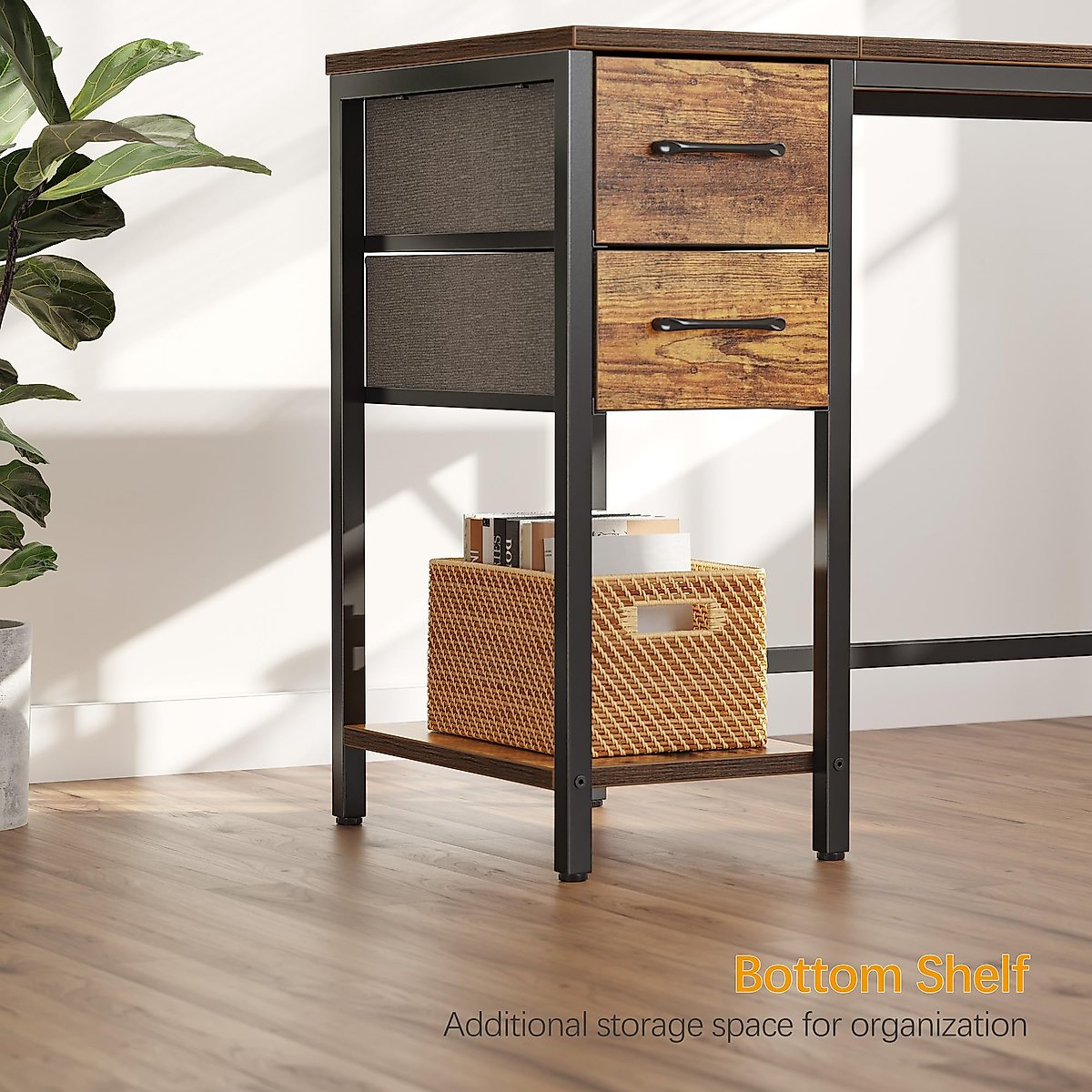 CubiCubi Computer Home Office Desk with 2 Drawers, 40 Inch Small Desk Study Writing Table, Modern Simple PC Desk, Rustic Brown
