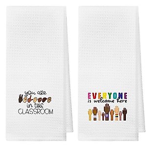 Diversity Kitchen Towels,Everyone is Welcome Here Diversity Kitchen Towels and Dishcloths 16×24 Inch,American Sign Language ASL Diversity Hand Towel Dish Towel Tea Towel For Kitchen Decor,Set of 2