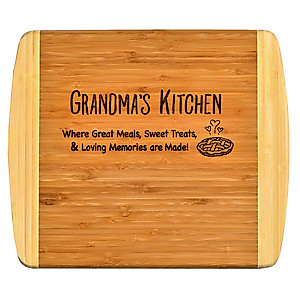 GRANDMA GIFT - Engraved 2-Tone Bamboo Cutting Board - 2-Sided Kitchen Design One Side For Decor Reverse Side For Usage Grandma Birthday Mothers Day Christmas Gift Grandmother (11 1/2 x 13 1/2)