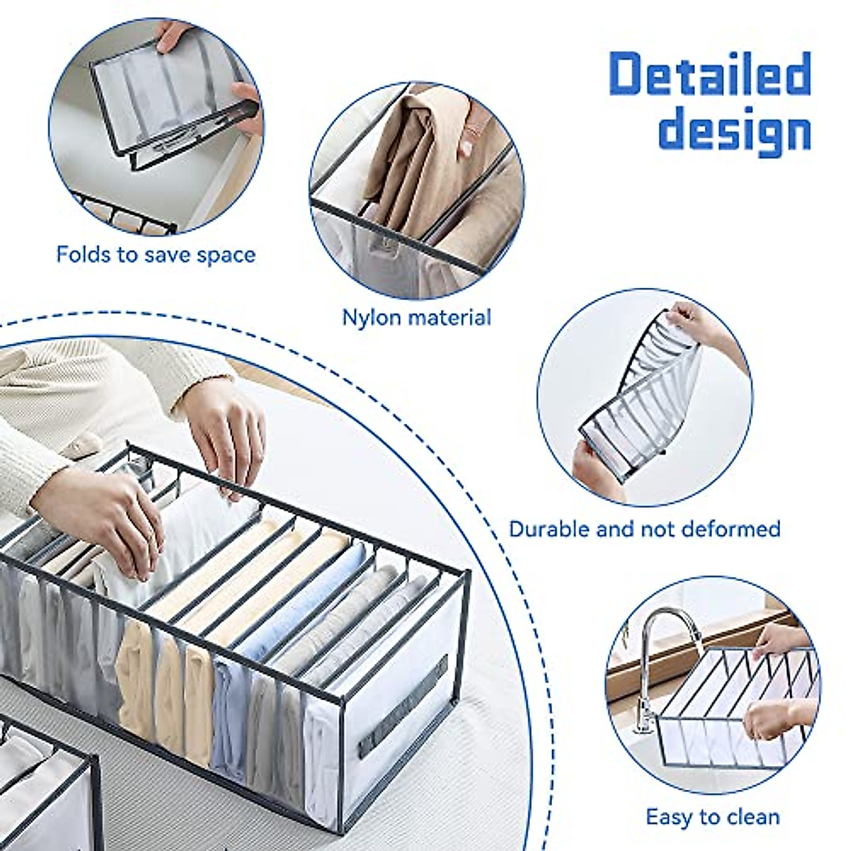 XJJX Closet Organizers and Storage, Draw Clothes Organizer, Shirt Organizer Jean Organizer for Closet, Wardrobe Closet Organizer for T-Shirts,Sweater, Legging, Stocking, Underwear, Skirts, Jeans, Pants (Extra Large 6PCS)