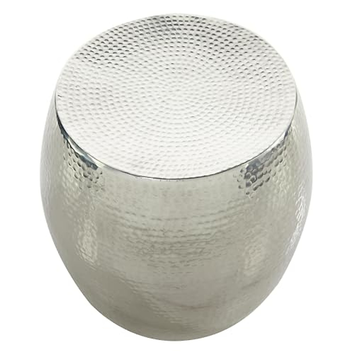 Deco 79 Aluminum Metal Side End Accent Table Drum Shaped End Table with Hammered Design, Side Table 14" x 14" x 16", Silver