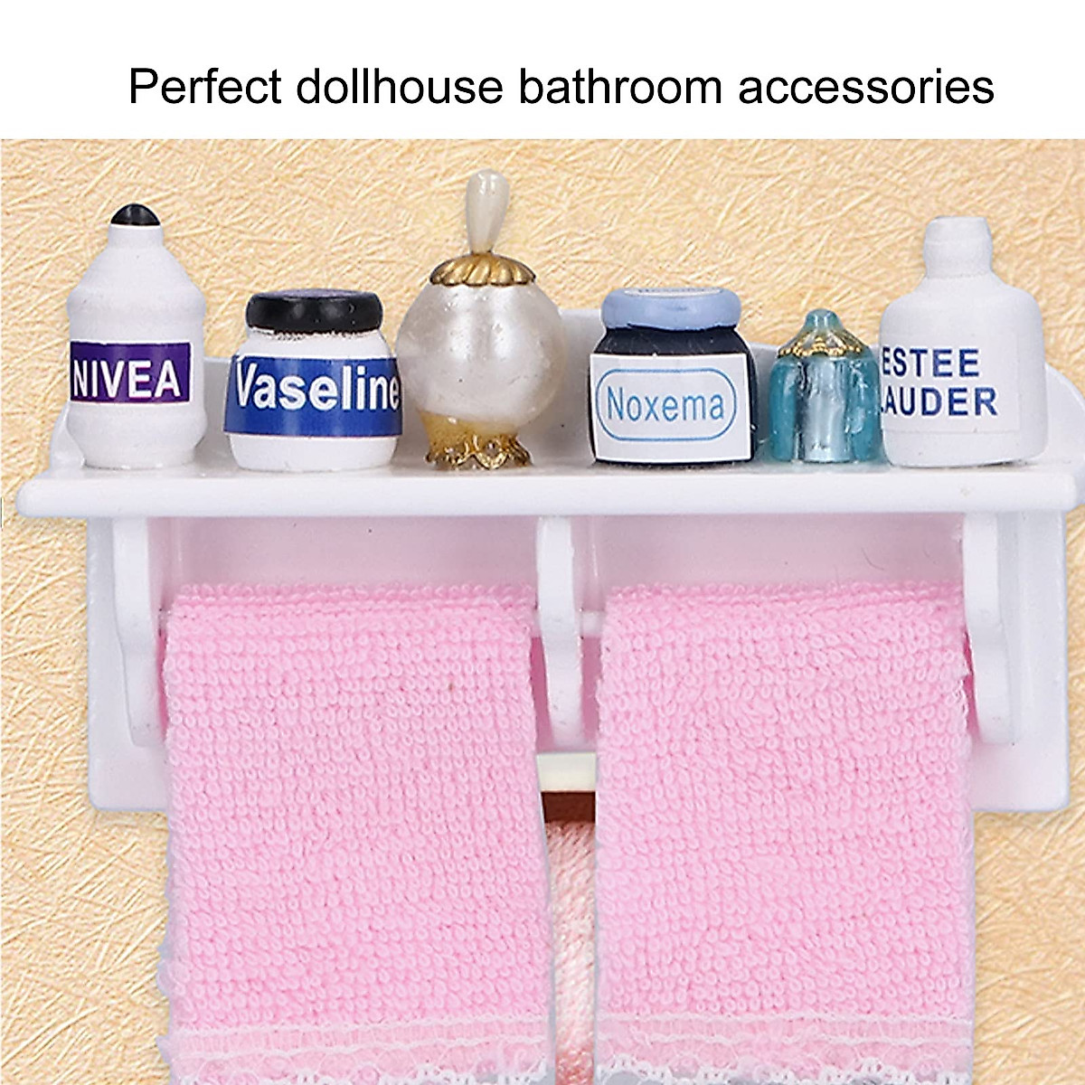 Dollhouse Wooden Towel Rack Bottles, 1:12 Simulation Miniature Furniture Model Toy for Dollhouse Bathroom Decoration Accessories