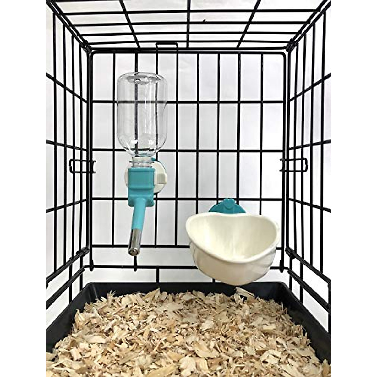 Choco Nose Patented No-Drip Water Bottle/Feeder and Detachable Food Dish Set for Puppies/Toy Breed Dogs/Rabbits/Cats/Chinchillas and Other Small Pets and Animals 300ML. Nozzle 13mm, Aqua(C528 C607)