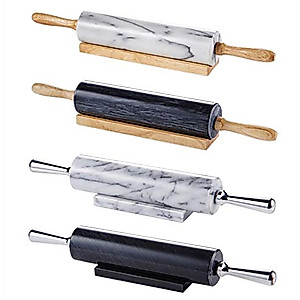 JEmarble Rolling Pin-Wooden Handles(White)(Premium Quality)Polished Surface 18-inch(10"Barrel) Genuine Stone Non-stick Save Effort Easy to Clean