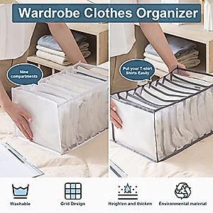 KesaPlan 2Pcs Wardrobe Clothes Organizer, 9Grids Visible Foldable Closet Organizers, Compartment Storage Box with Mesh Separation, Washable Drawer Dividers Organizers for T-Shirt & Shirts (Shirts)