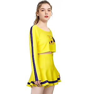 FOGHORN Women Girls Cheerleader Costume Halloween Sports School Fancy Yellow Cheerleading Uniform Outfit(XS)