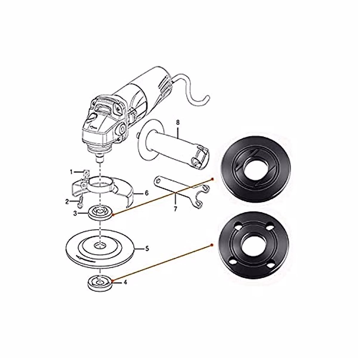 Angle Grinder Wrench Spanner Metal Lock Nut Fits Dewalt Milwaukee Makita 193465-4 Bosch Black & Decker Ryobi 4.5" 5" 5/8-11