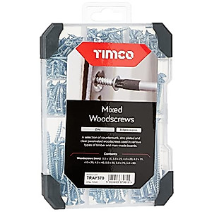 TIMCO TRAY370 Countersunk Silver Woodscrews Tray-355pcs Mixed Tray