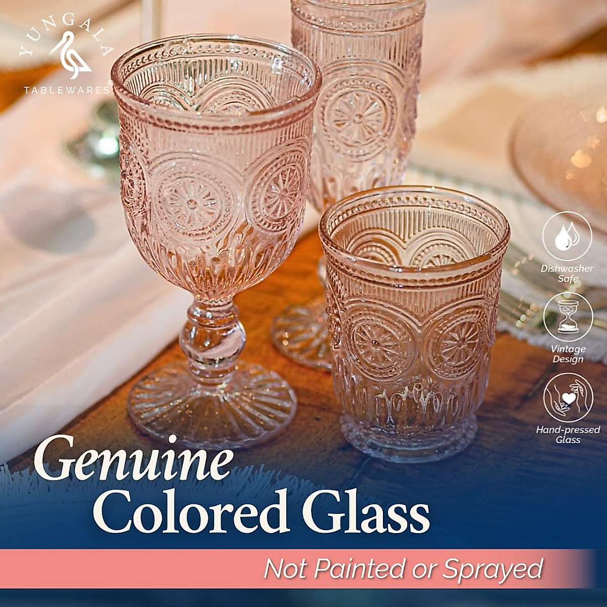 Pink Glassware Bundle- 6 x Pink Goblets and 6 x Pink Water Glasses - Vintage Glassware Collection for Parties