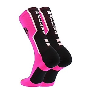 MadSportsStuff Baller Basketball Logo Crew Socks (Neon Pink/Black, Medium)