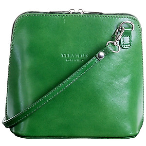 PRIMO SACCHI Ladies Italian Leather Green Small Micro Cross Body Shoulder Bag Handbag Purse